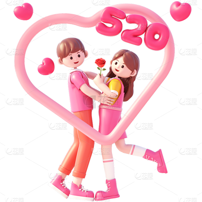 520情人节3D立体活动促销粉色情侣人物元素素材