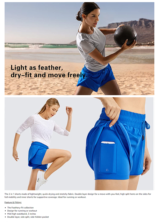 Amazon.com: CRZ YOGA Women Mid-Rise Workout Running Shorts with Liner 2 ...