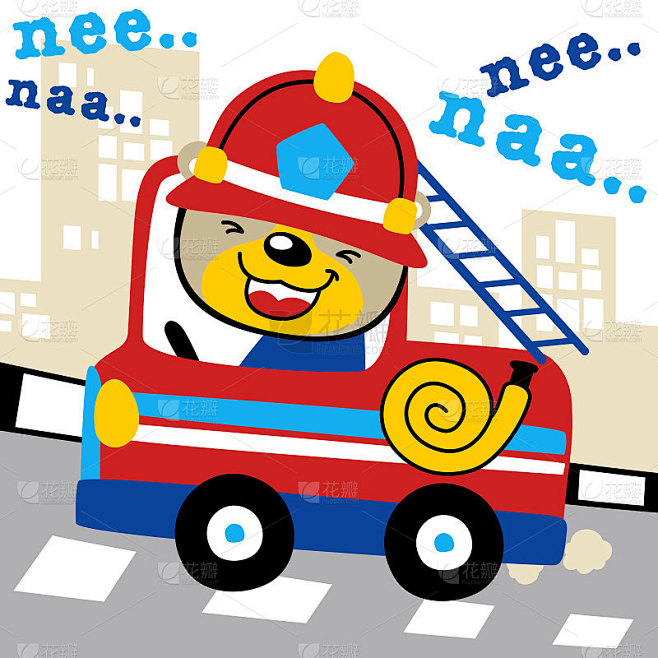 firefighter cartoon with funny driver
