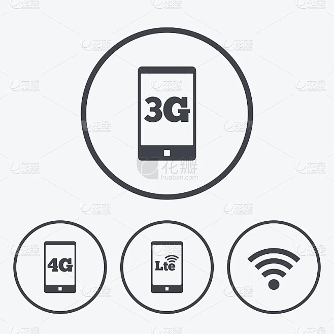 移动电信图标。3G, 4G和LTE。素材-花瓣网