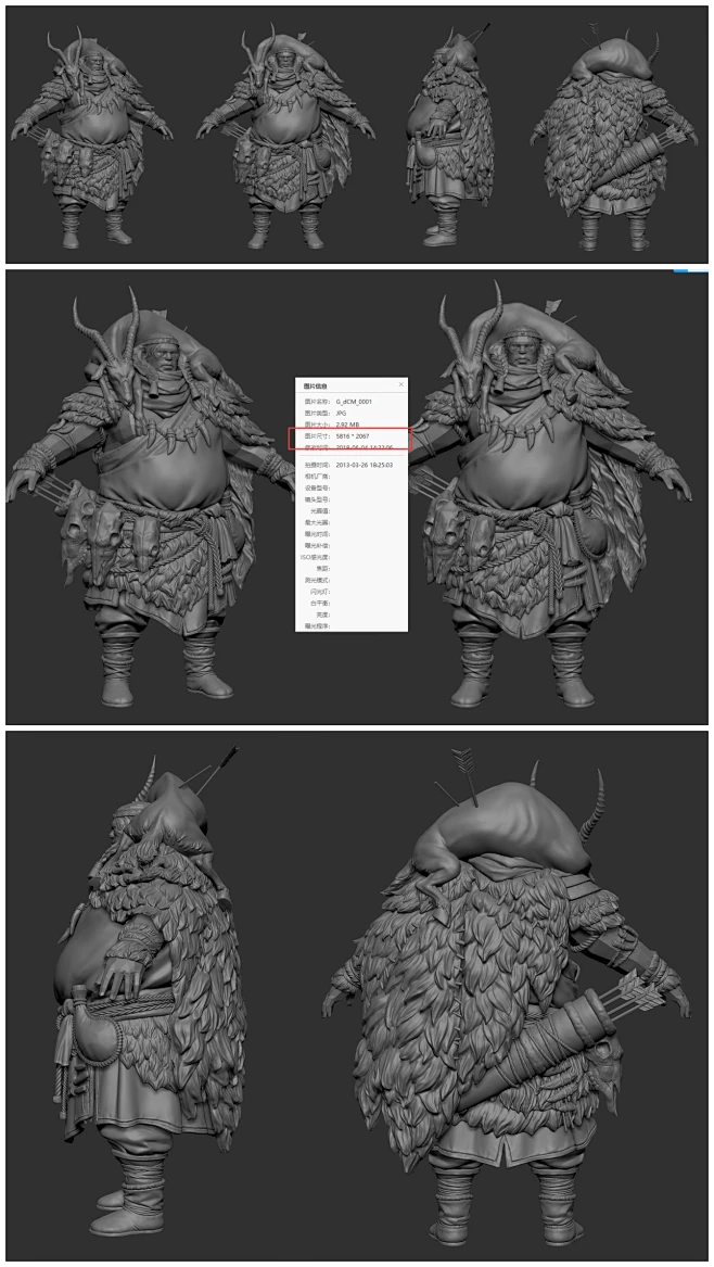 中国风Zbrush模型 多视图 三视图 CG作品 游戏次世代高模3D雕塑手办ZB角色参考合集图 CG原画参考设定-花瓣网