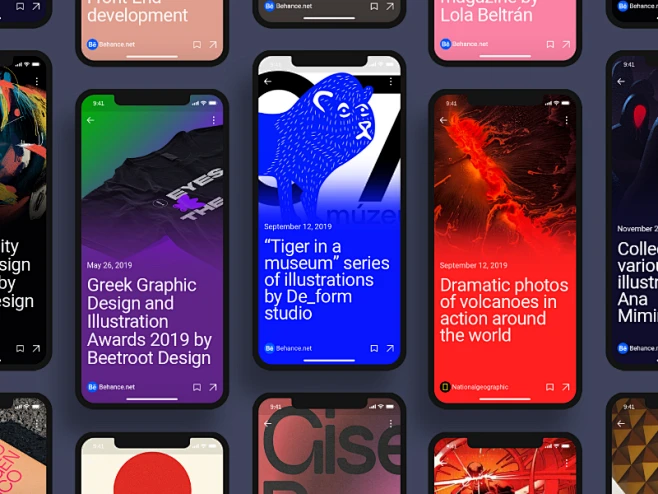 Pulse UI Kit. News Aggregator App app design cards interface mobile ...
