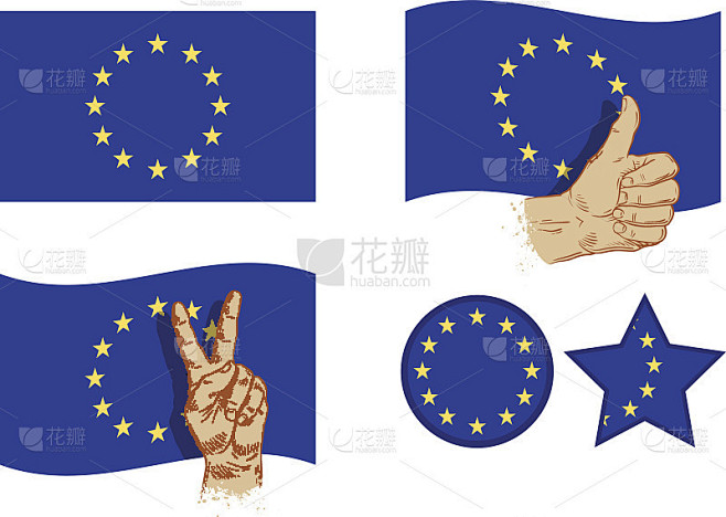 欧盟旗帜图标集。矢量图