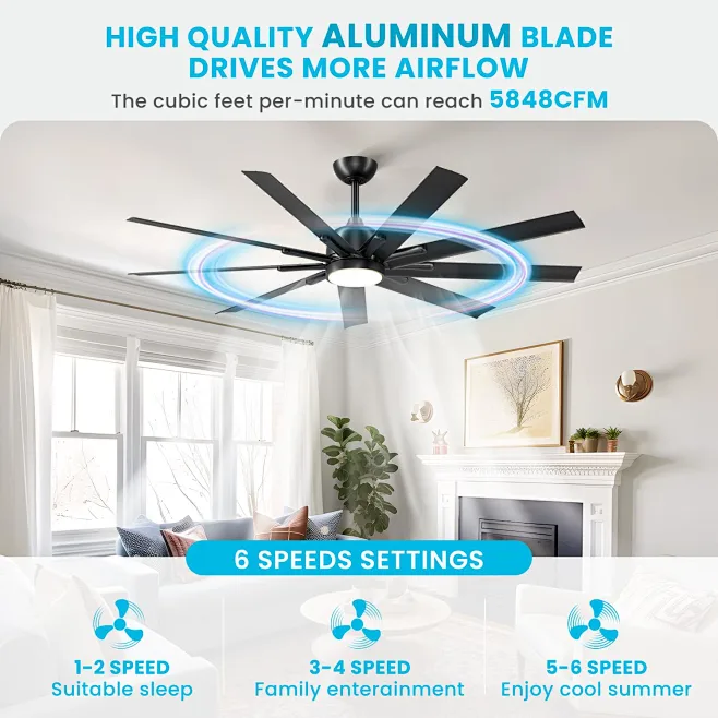 Amazon.com: CJOY 62 inch Ceiling Fan with Lights, Modern Black Ceiling Fan with Remote Control ...