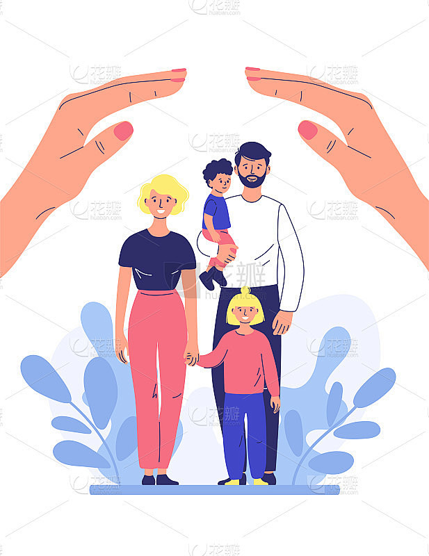 对孩子的家庭保护。国家保护有幼童的家庭。矢量插图。