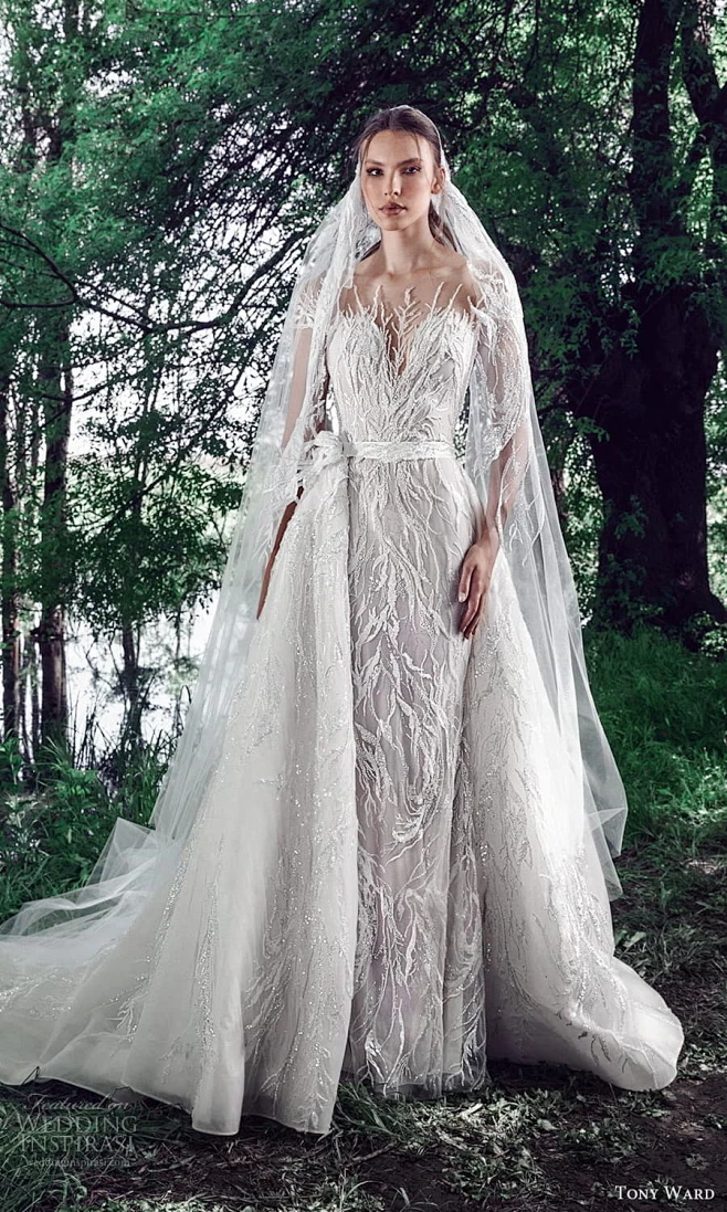 tony ward spring 2022 bridal sheer short sleeves illusion bateau ...