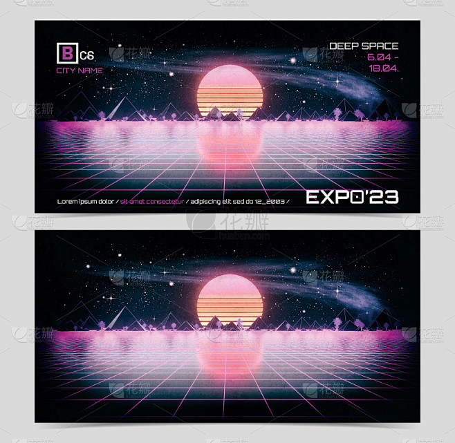 80 Synthwave背景风格传单模板。