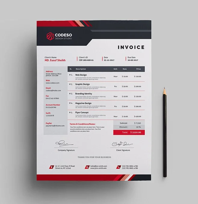 Elegant Invoice : Features of Invoice Template - A4 Print Size - With ...