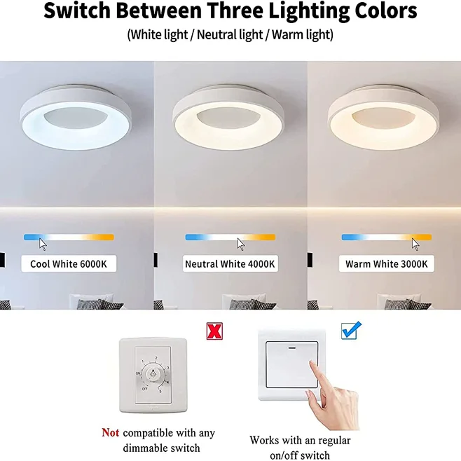 LOVSON LED Modern Ceiling Light, 15 Inch 2000 lm Flush Mount Ceiling ...