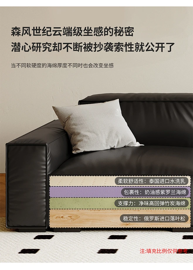 baxter豆腐块真皮沙发黑色头层牛皮意式极简客厅现代直排沙发慵懒-tmall.com天猫-花瓣网