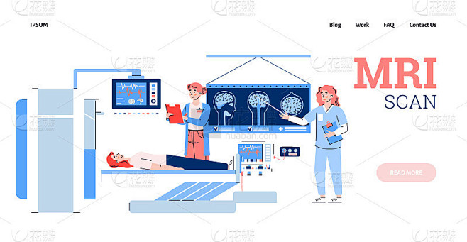 网页为MRI扫描内侧诊断平面卡通矢量插图。