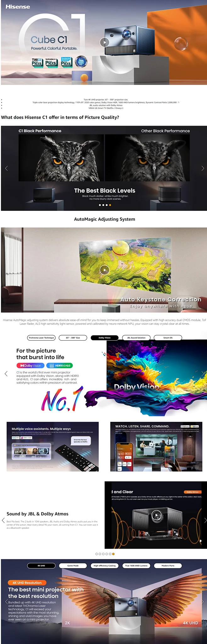 Amazon.com: Hisense C1 4K UHD Triple Color RGB Laser Portable Mini ...