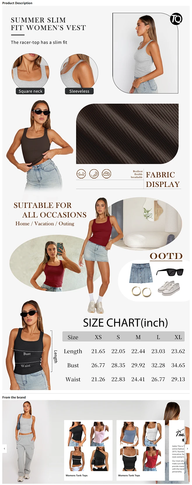 Trendy Queen Womens Tank Tops Square Neck Ribbed Sleeveless Basic Cute ...