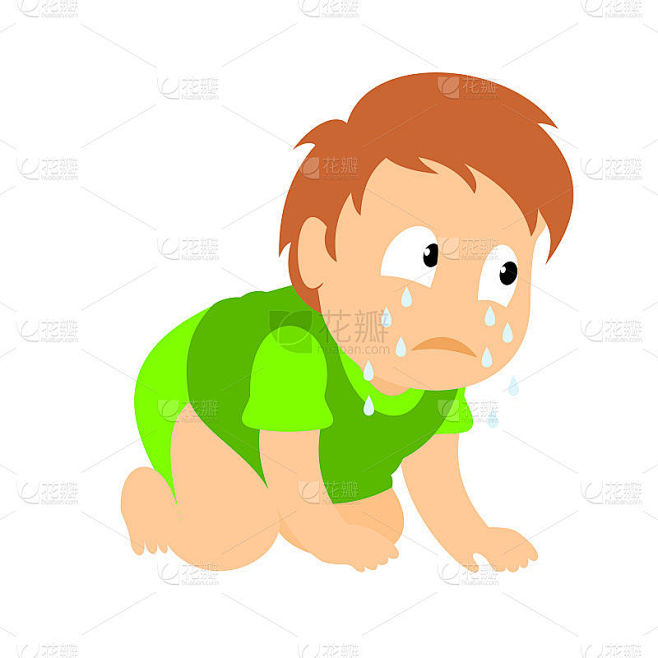 A sad boy crawling and crying.