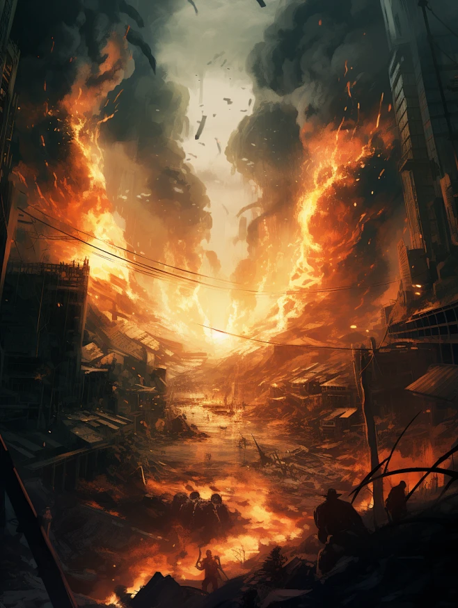 victoriamartin00_Doomsday_disaster_escape_scene_oil_painting_st ...