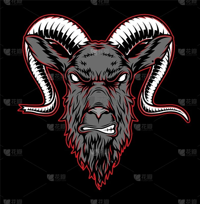 Aggressive gray and red goat head素材-花瓣网