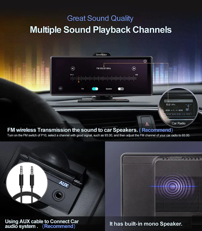 Amazon.com: Portable 9.3" Car Dash Mount Apple CarPlay & Android Auto ...