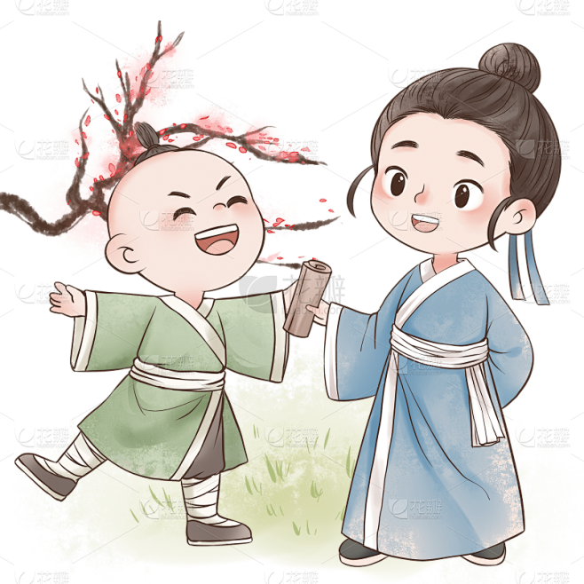 可爱儿童玩耍读书元素