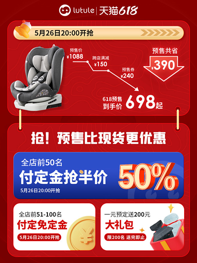 【预售】路途乐儿童安全座椅汽车用婴儿0-12岁宝宝车载360旋转躺-tmall.com天猫