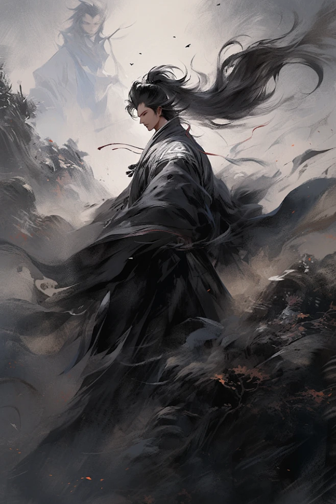 古风少年水墨武侠剑客插画-花瓣网