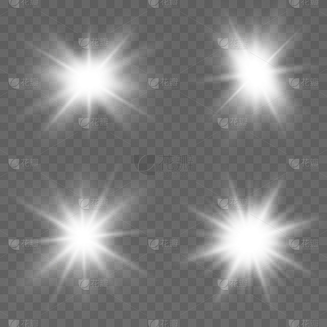 Glow isolated white transparent light effect set.