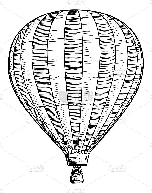 热气球插图，绘画，雕刻，墨水，线条艺术，矢量