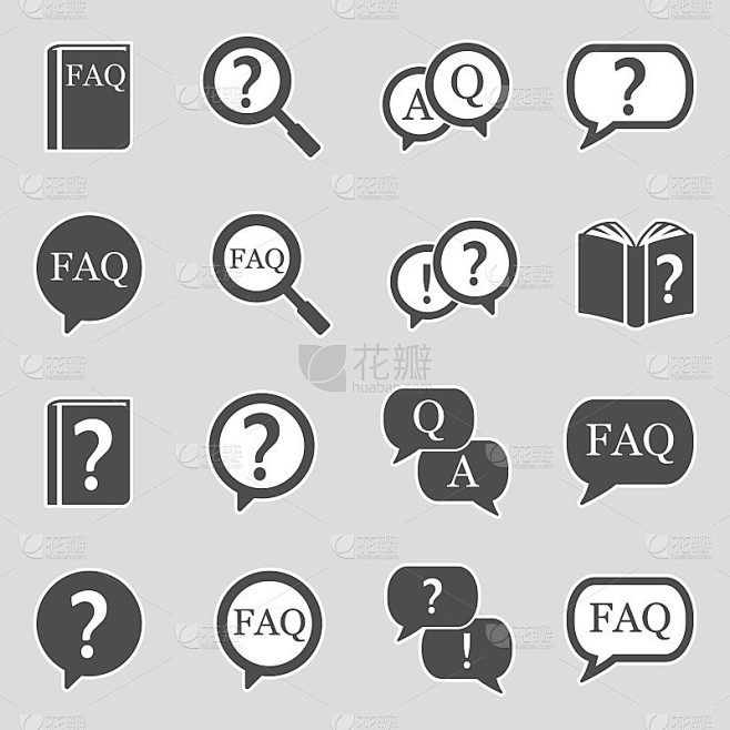 FAQ Icons. Sticker Design. Vector Illustration.