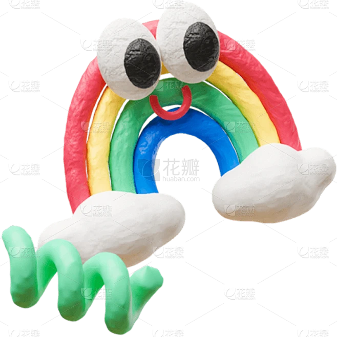 气象系列粘土风彩虹白云元素素材-花瓣网