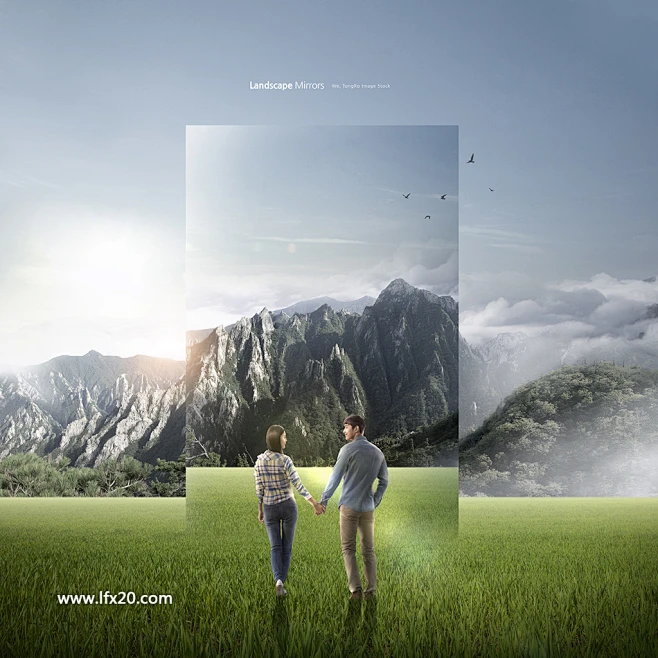 创意几何镜面旅行度假登山滑雪风景海报-花瓣网