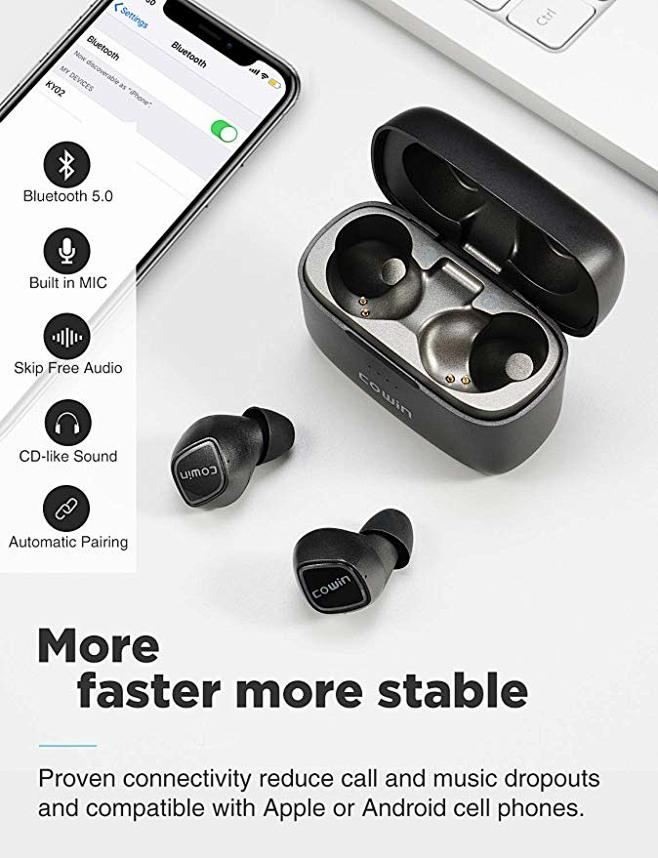 Amazon.com: COWIN KY02 [升级] 无线耳塞 真正的无线耳塞蓝牙耳机 带麦克风蓝牙耳塞 立体声通话额外低音 36H 适用于 ...
