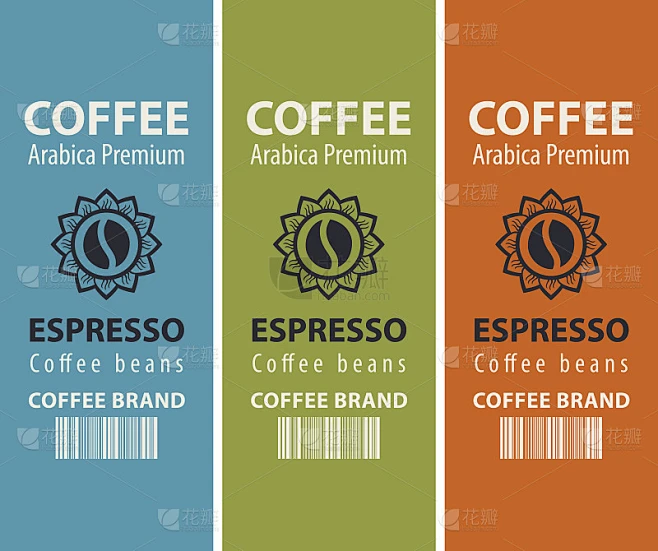 coffee labels with barcodes and coffee beans素材-花瓣网