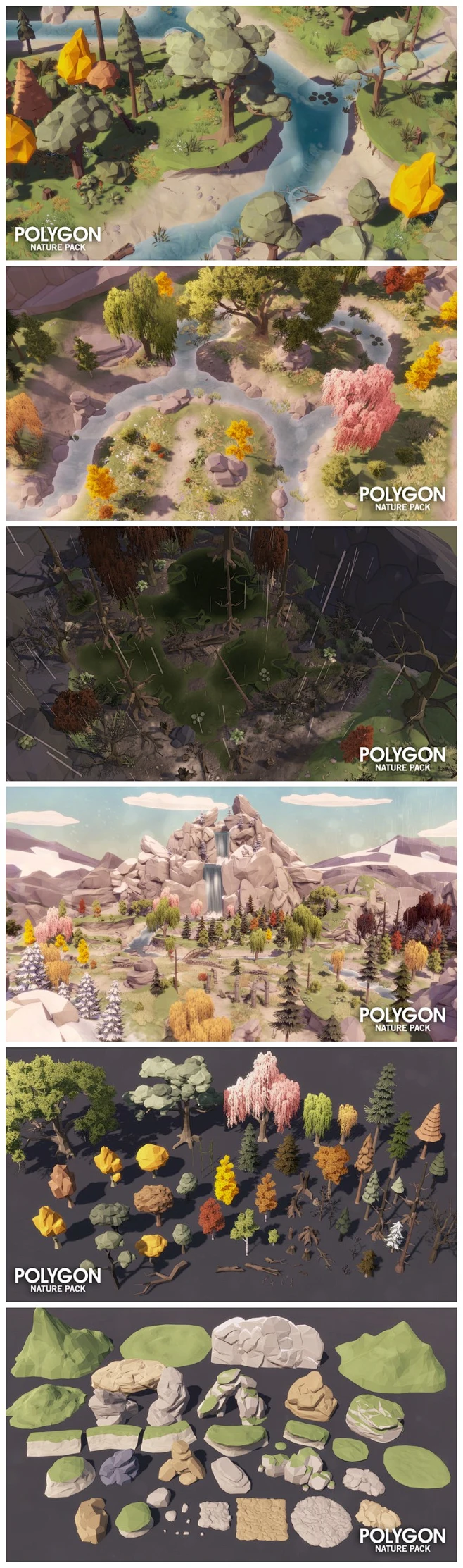 游戏美术素材 Unity3d卡通Q版自然森林植物山石地形山川河流天空3D模型 CG原画参考设定-花瓣网