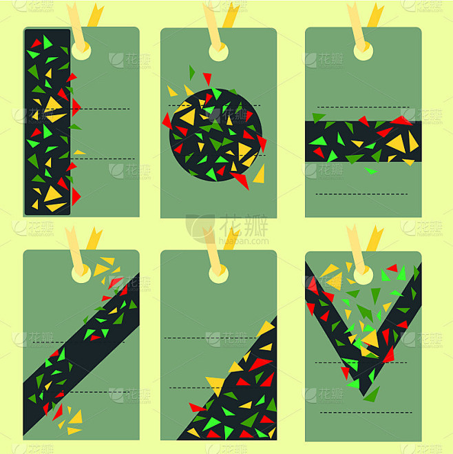 green labels with triangles of different sizes and