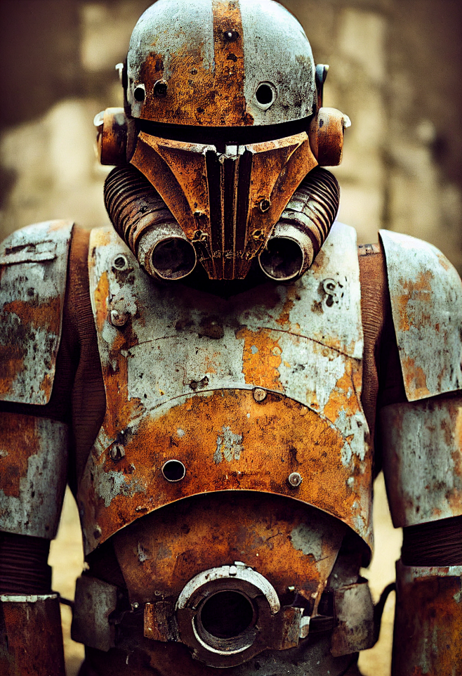 beautiful photo portrait of a rusted iron Dieselpunk stormtrooper