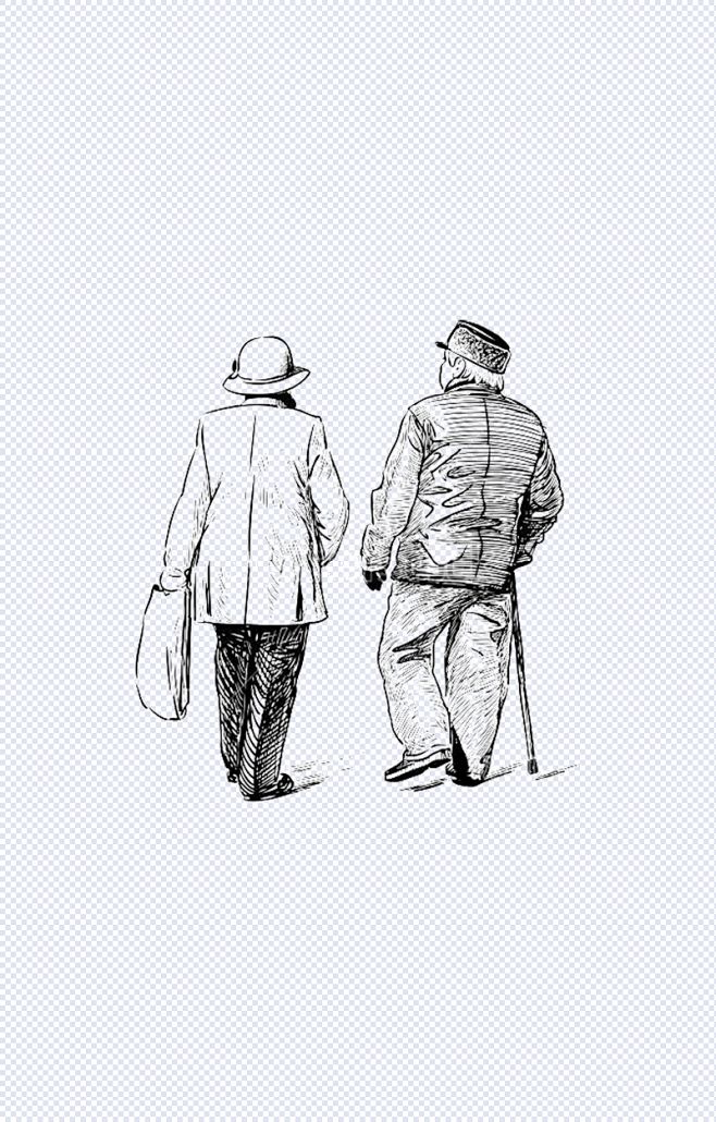 素描画老人背影png素描画老人背影老夫妻png卡通元素手绘卡通