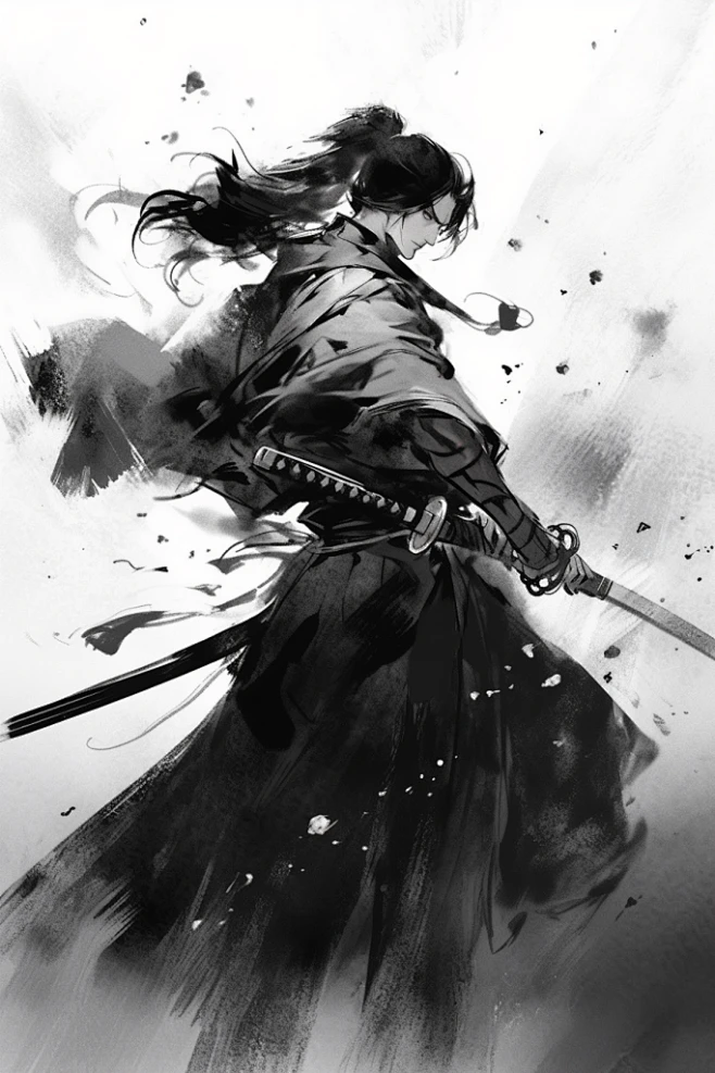 古风执剑少年水墨武侠剑客插画-花瓣网