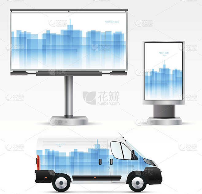 模板户外广告在汽车，广告牌和城市灯光。
