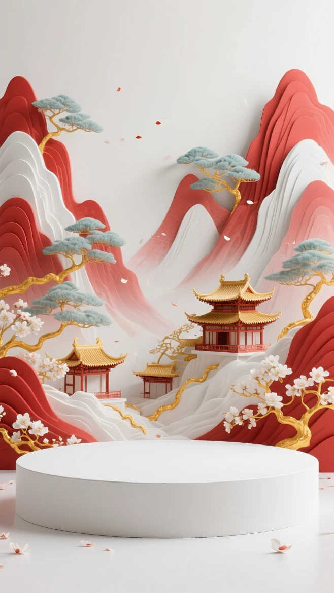 场景，展台设计，电商用背景，国风山水，中式园林，竖版，zxs (14)-花瓣网