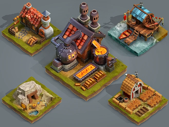 HIGHLORD. Resource Buildings bakery smelter mine farm fishing rpg game ...