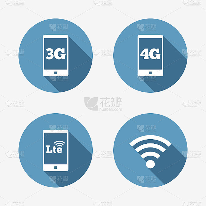 移动电信图标。3G, 4G和LTE