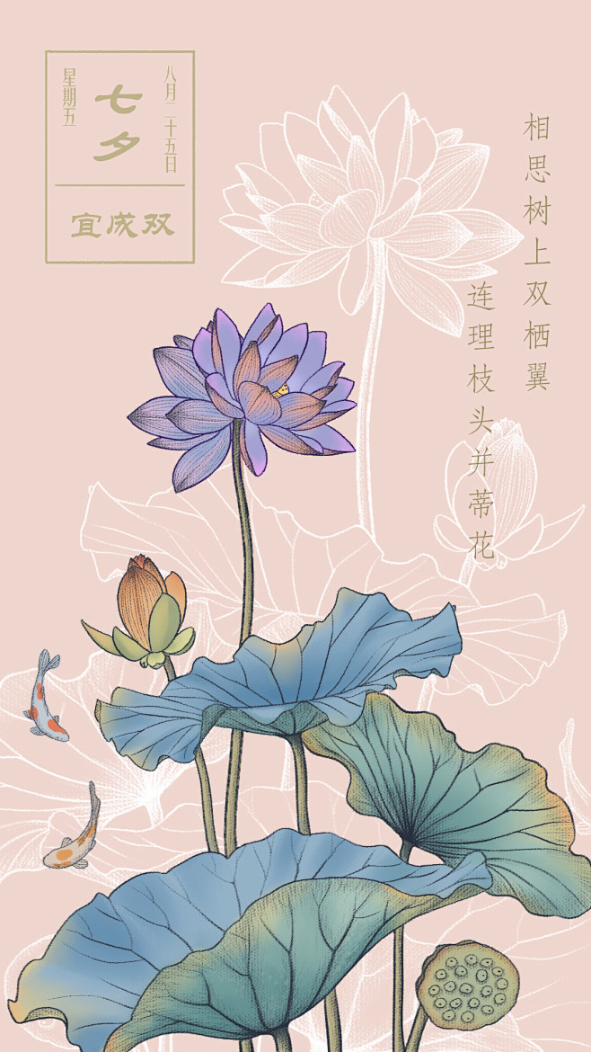 并蒂莲_画画的右右__插画师作品_涂鸦王国gracg.com