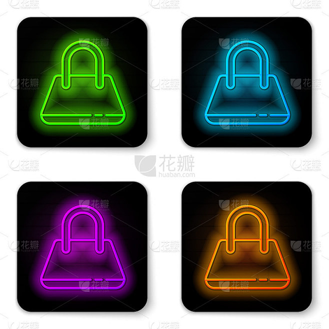 Glowing neon line Handbag icon isolated on white b