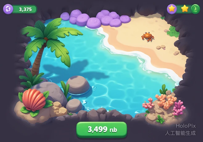 the image is divided into two parts: the upper part is a tropical beach ...