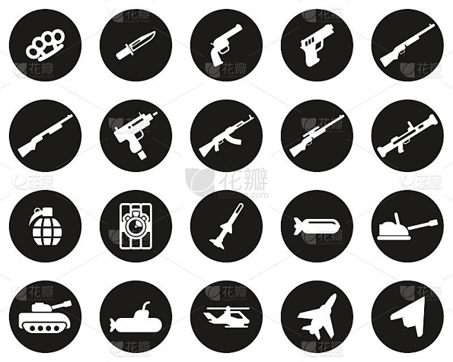 武器图标白色在黑色平面设计圈设置大