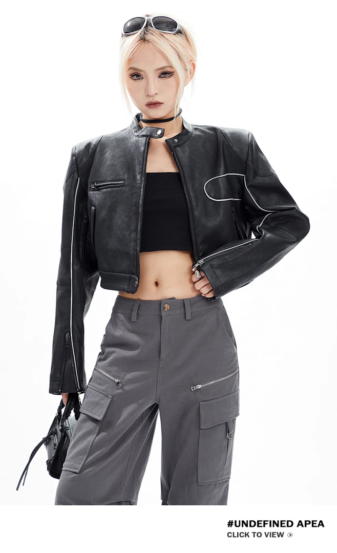 APEA2022冬季辣妹小众复古拉链PU皮衣高级感机车夹克短款外套女Q-tmall.com天猫-花瓣网