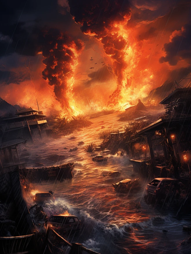 victoriamartin00_Doomsday_disaster_escape_scene_oil_painting_st ...