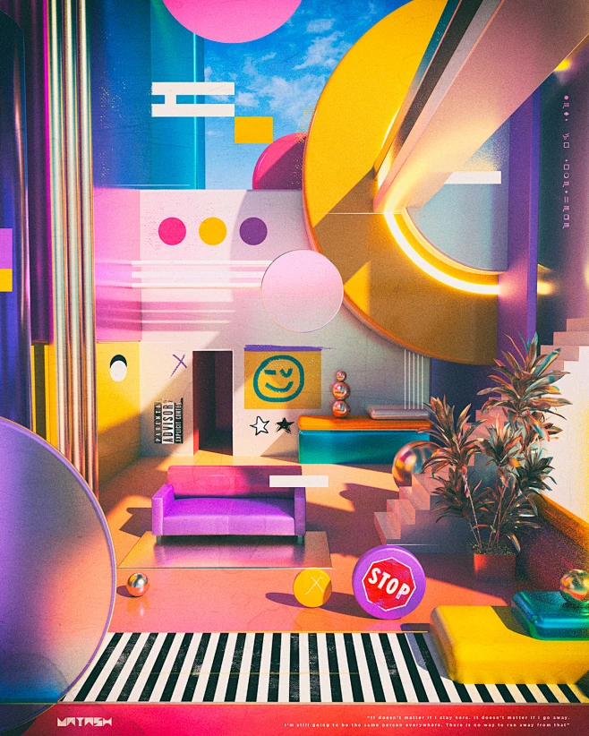 3D建模、孟菲斯、室内设计、舞台设计、布景设计、C4D、小景写实合成、空间搭建、材质渲染、几何空间、立体构成、冷暖对比、光影参考、风景摄影、构图参考、氛围参考、色调参考、美图、电影海报、影视 ...