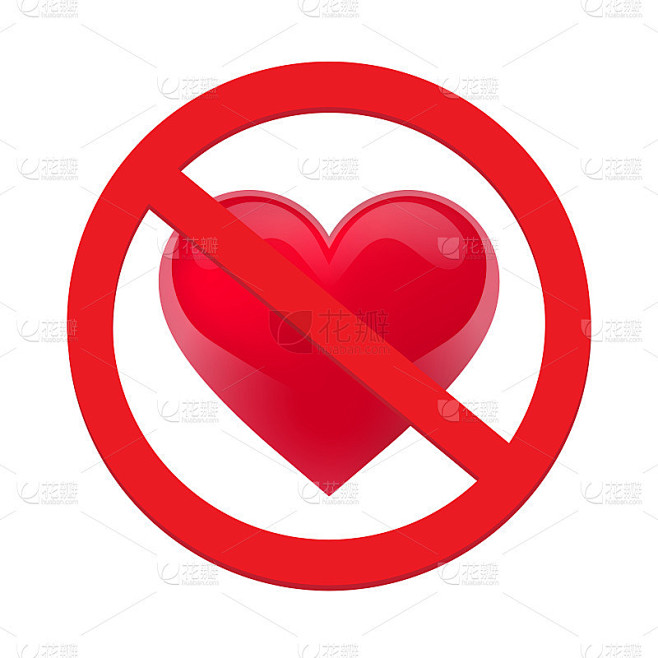 Ban love heart. Symbol of forbidden and stop love.