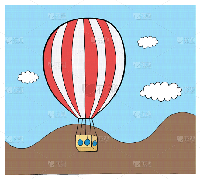 矢量,热气球,绘画插图,动物手,旅途,热,云景,背景分离,云,复古风格