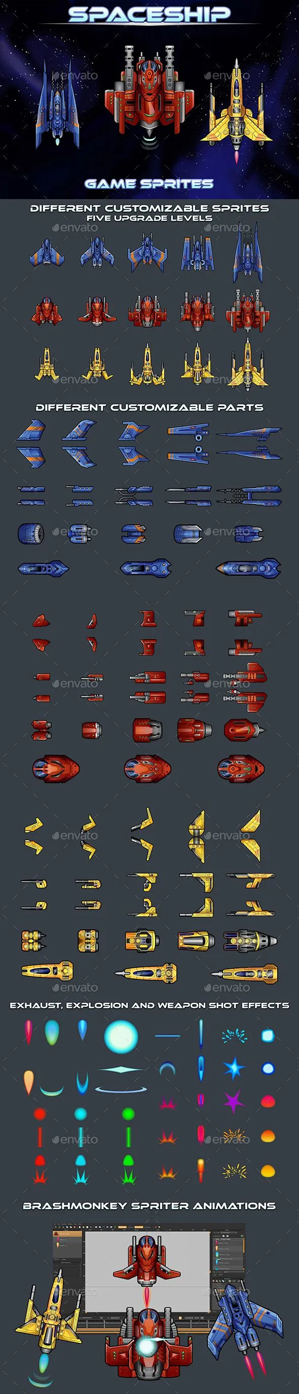 Spaceship 2D Sprites - Sprites Game Assets-花瓣网